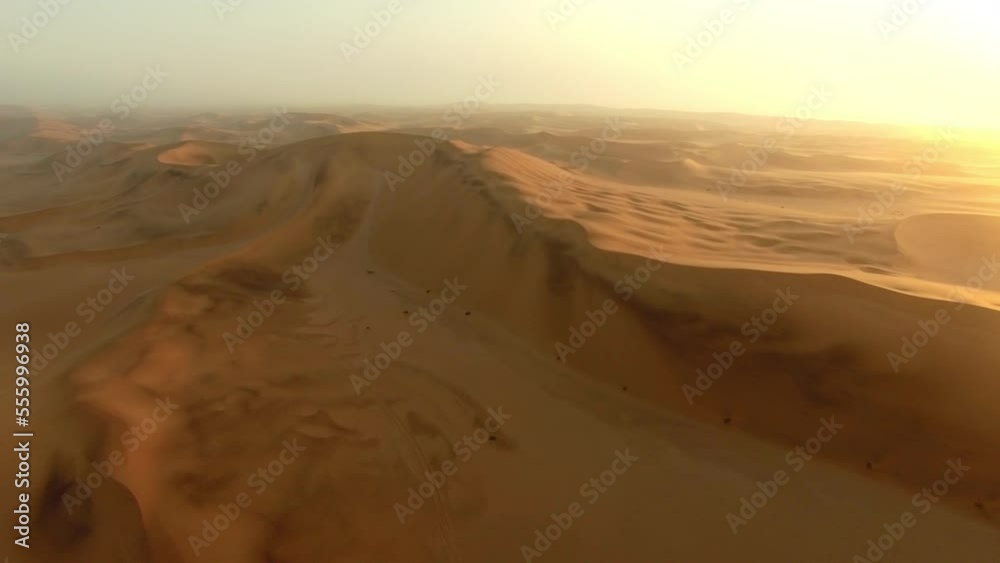Desert landscape, nature sand and drone aerial view of natural horizon ...