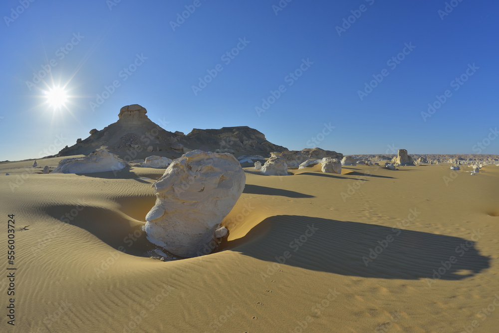 Sun over Rock Formations in White Desert, Libyan Desert, Sahara Desert ...