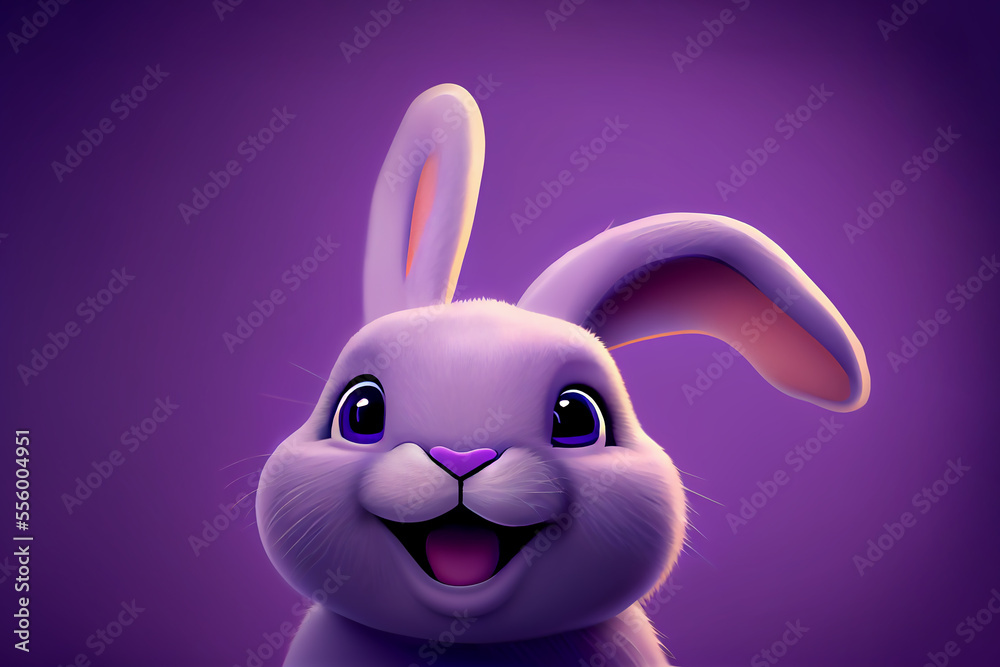 Cute smiling rabbit cartoon character on purple background image ...