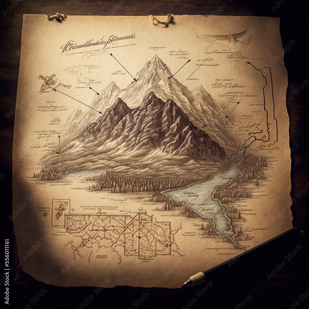 A fantasy map that centers around a mountain that shows electricity ...
