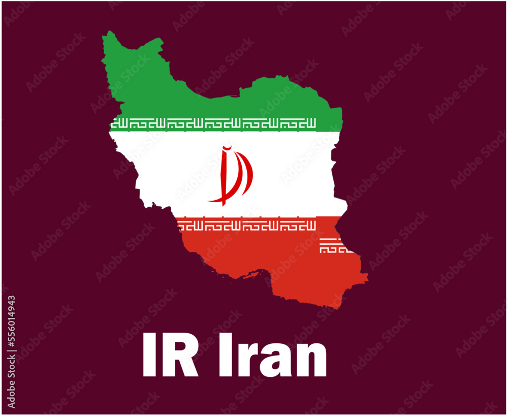 Iran Map Flag With Names Symbol Design football Final Vector Asian ...
