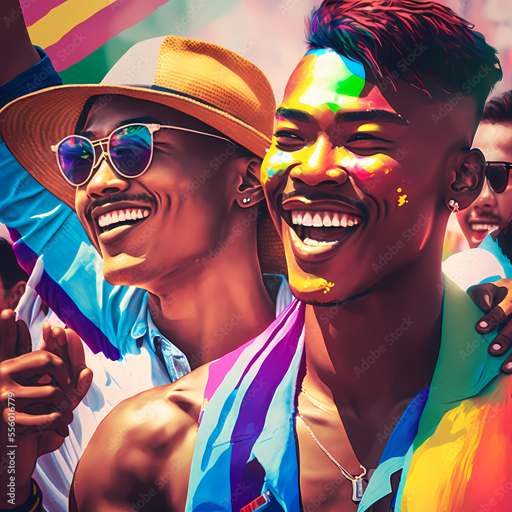 Stylized Digital Painting of an Asian Couple at a Pride Event ...