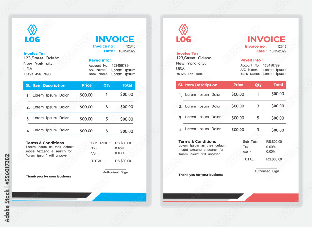 Business Minimal Corporate Invoice design template vector illustration ...