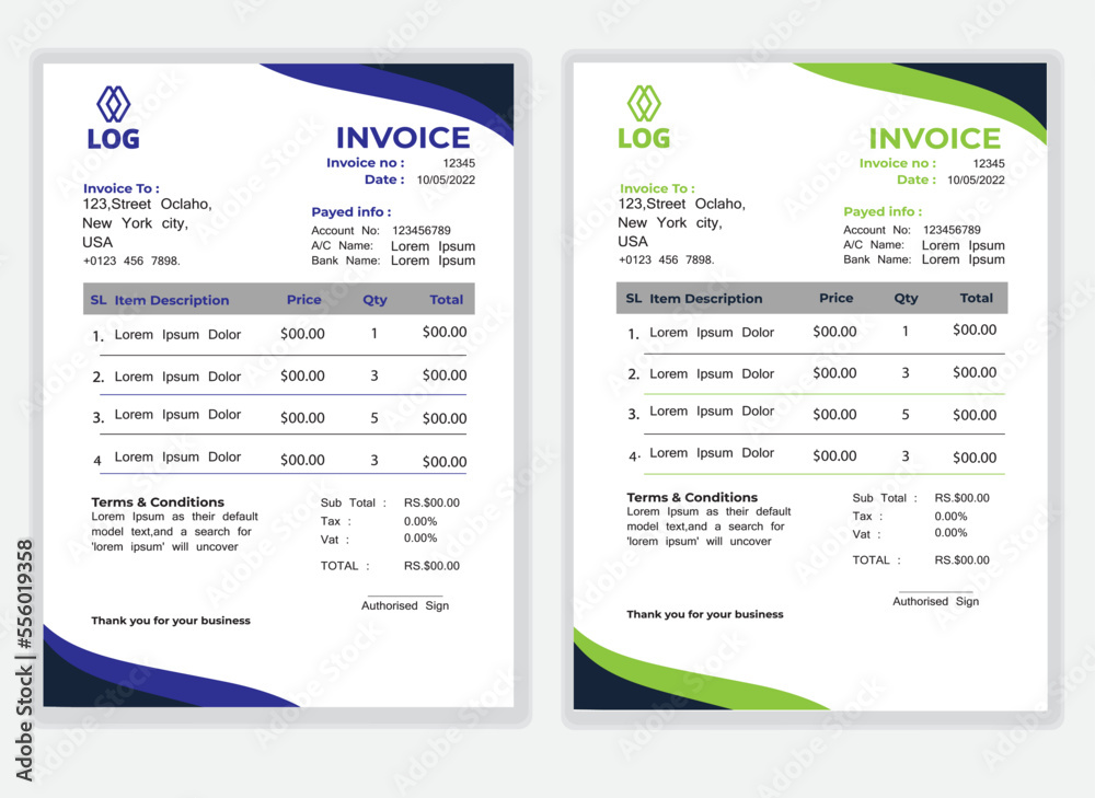 Business Minimal Corporate Invoice design template vector illustration ...