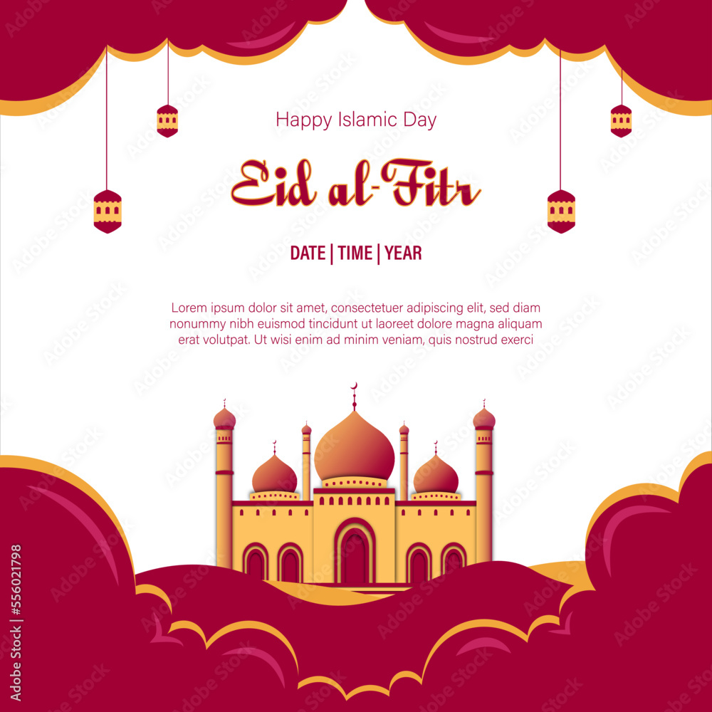 vector happy islamic day with mosque illustration for social media ...