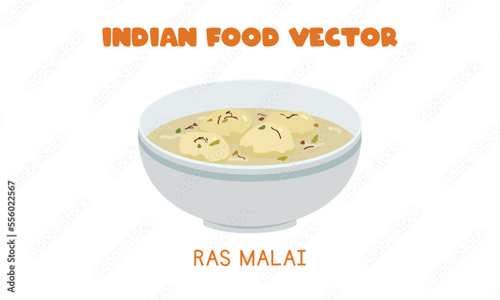 Indian Ras Malai or Rossomalai flat vector illustration isolated on ...