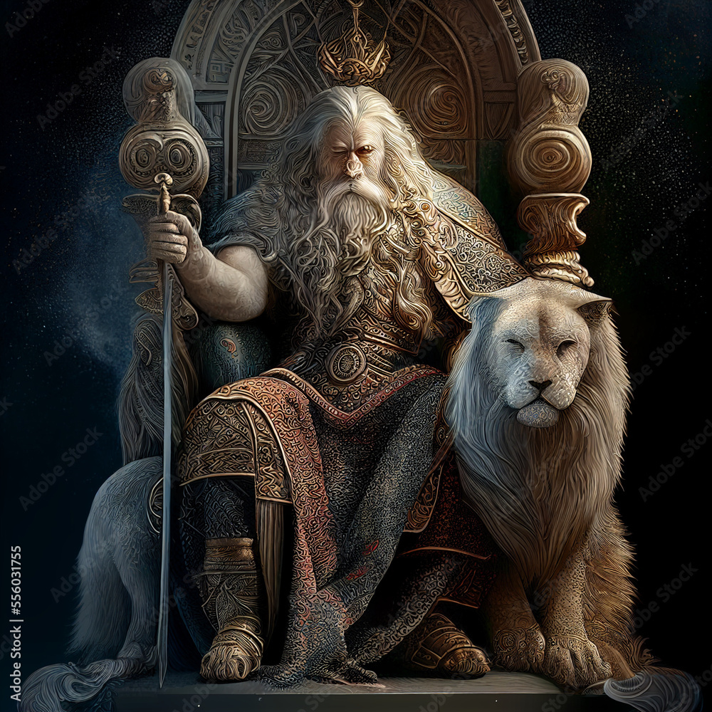 A portrait of Odin sitting on a throne created with generative AI ...