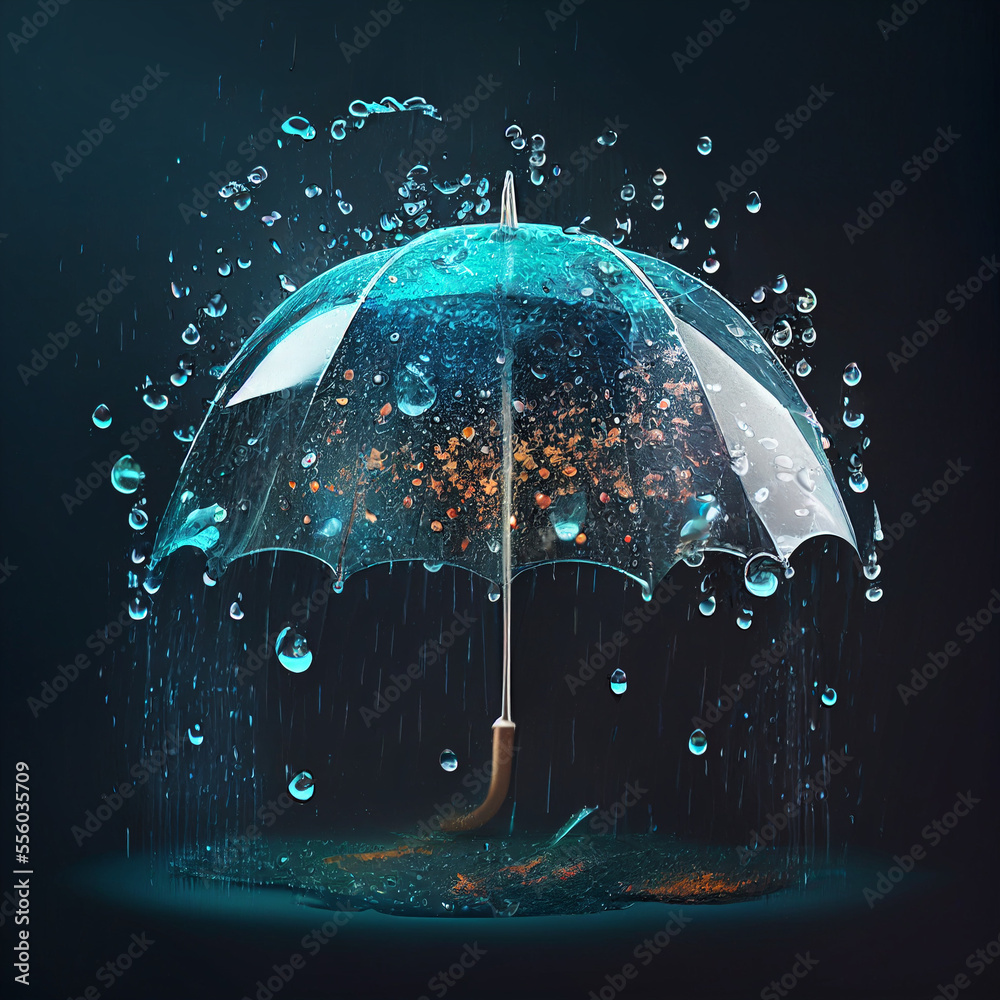 Transparent umbrella under rain created with generative AI technology ...