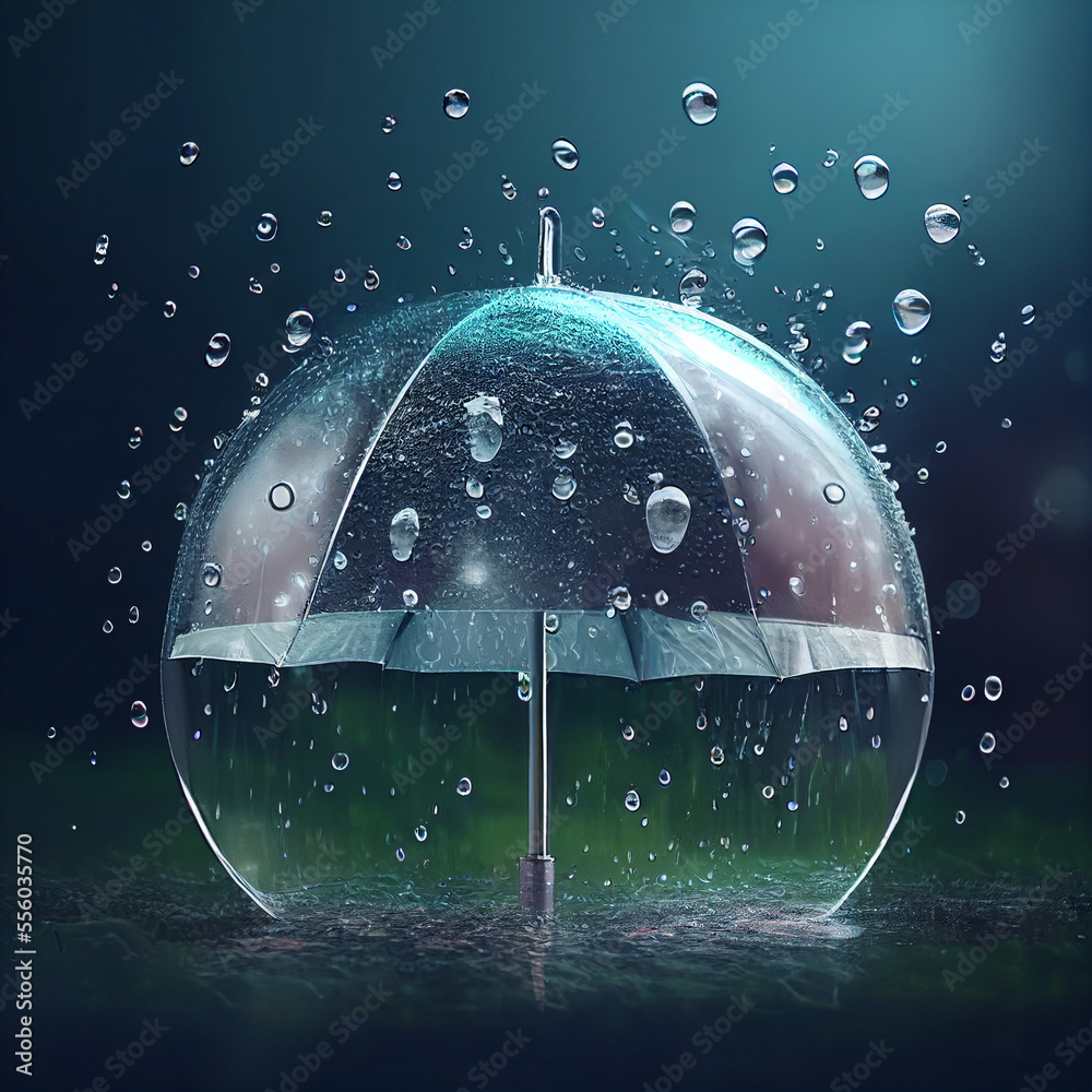Transparent umbrella under rain created with generative AI technology ...