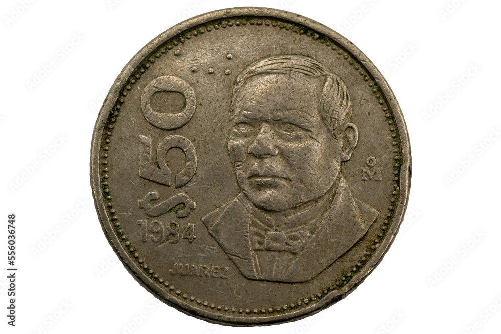 50 pesos de Benito Juárez, 1984 Monedas Mexicanas Stock Photo | Adobe Stock