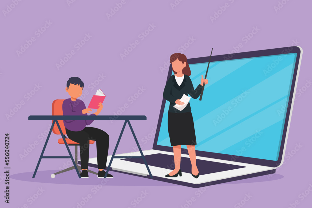 Cartoon flat style drawing of female teacher standing in front of ...