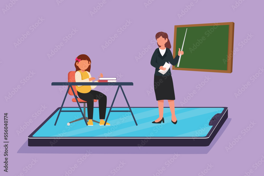 Character flat drawing beautiful female teacher teaching cute little ...
