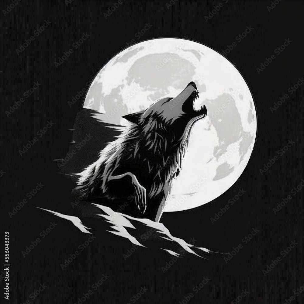 a wolf howling at the moon with its mouth open and his head in the air ...