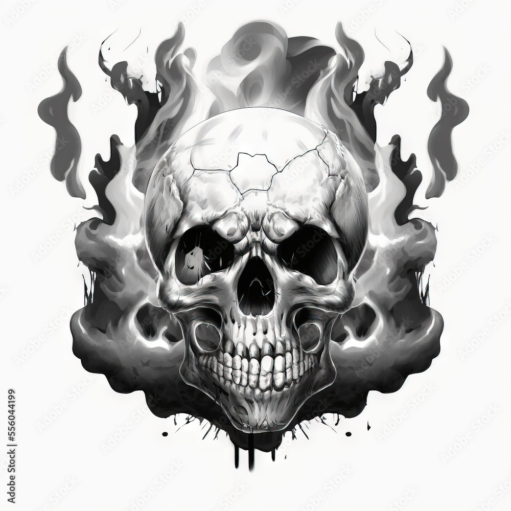 a skull with flames and smoke coming out of it's mouth. Generative AI ...