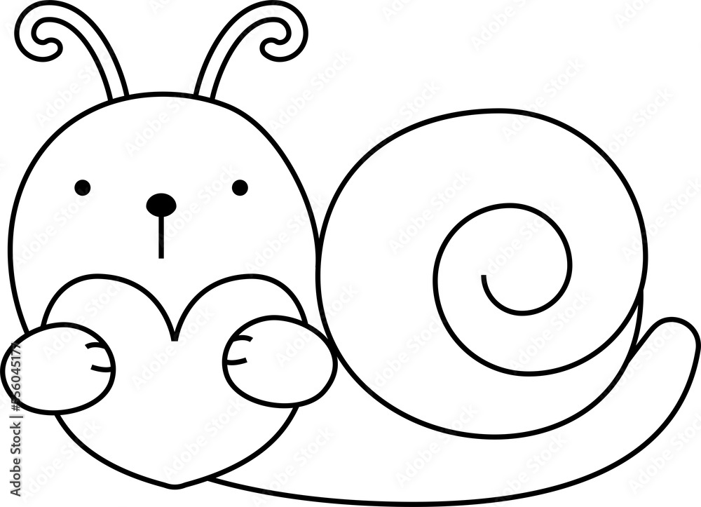 Snail cartoon animal with heart outline for love valentine day clipart ...