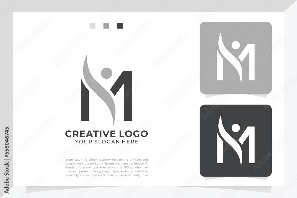 Vector logo letter M and people icon, golden shape and monochromatic ...