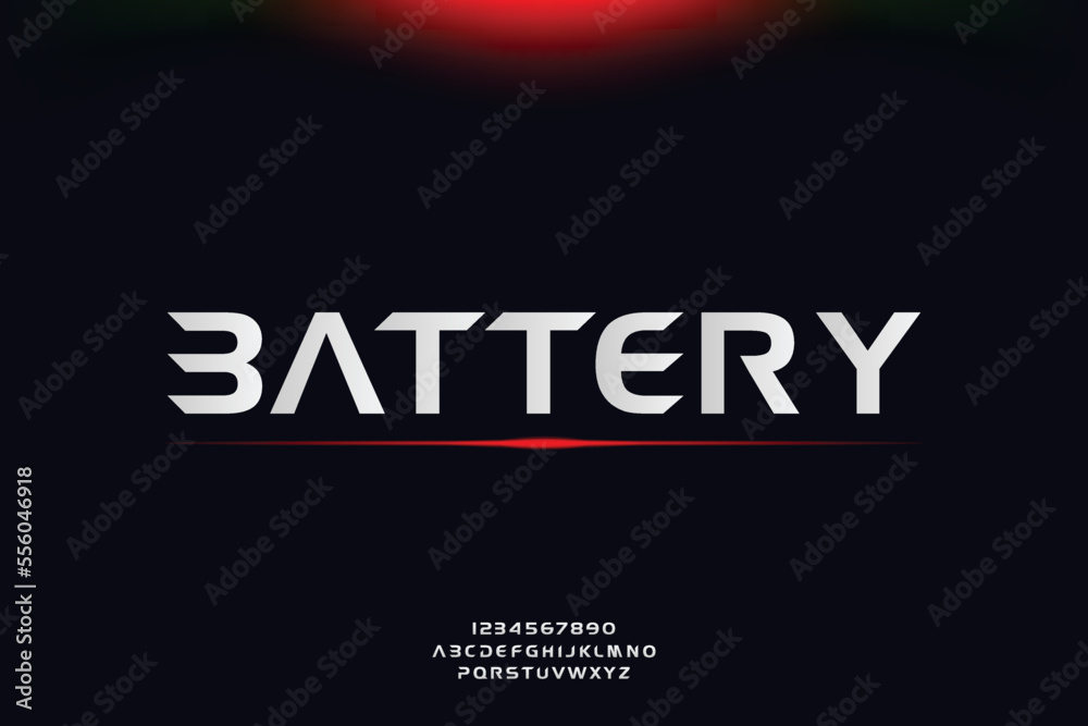 BATTERY, Abstract technology science alphabet uppercase font. digital ...