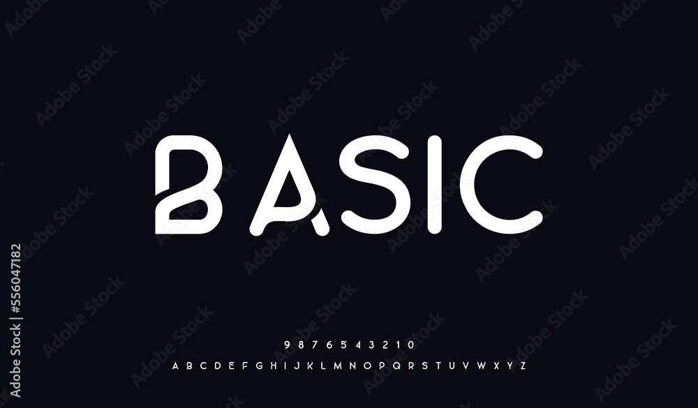 BASIC, modern alphabet. Dropped stunning font, type for futuristic logo ...