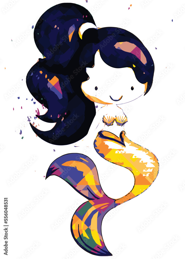 Cute Mermaid Colorful Illustration Poster Image, Cute mermaid with ...