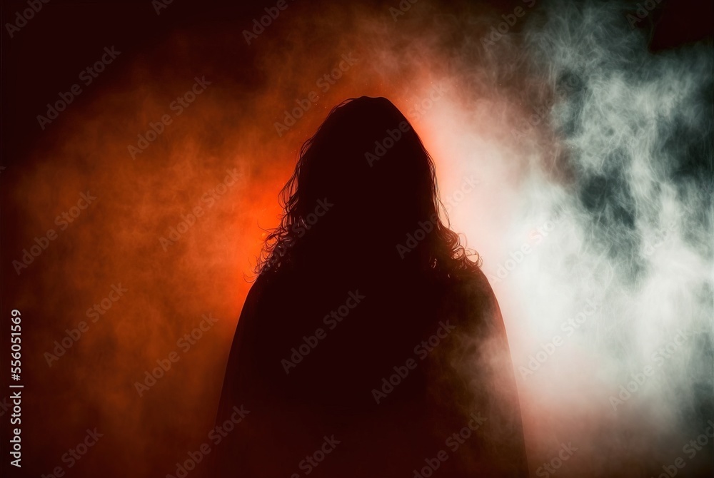 Scary evil spirit haunts the foggy woods at midnight - dangerous undead ...