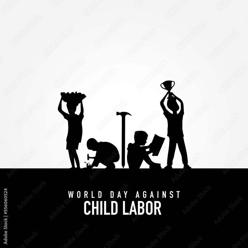 World day against Child Labor. Anti child labor day. Pen, Pencil, and ...