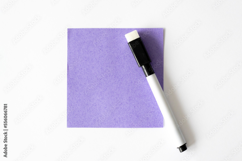 Blank letterhead. Mock-up of purple sticky note paper on the white ...