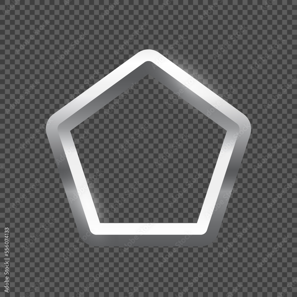 Silver pentagon frame for picture on transparent background. Blank ...