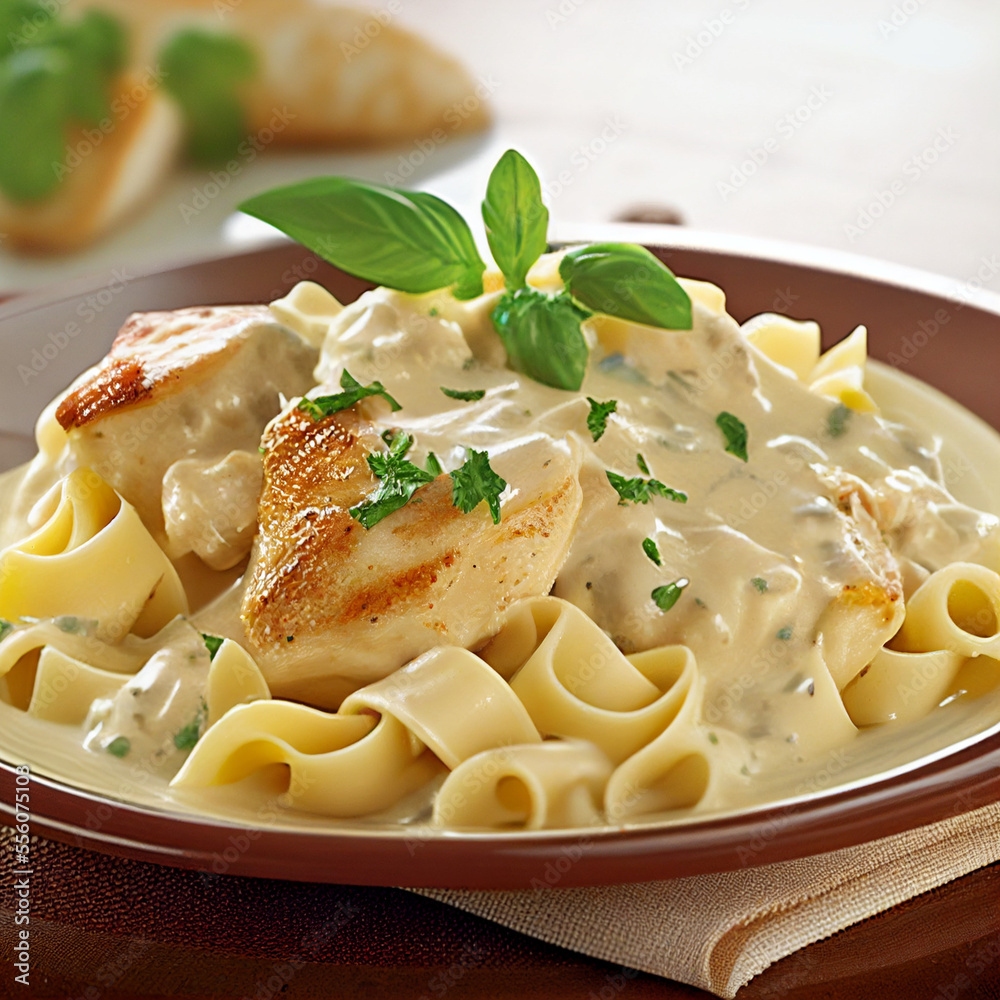 Chicken Alfredo Pasta Stock Illustration | Adobe Stock