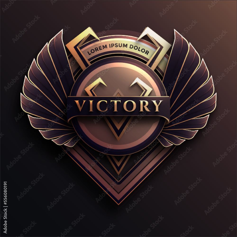 Vector victory esport illustration logo in dark brown bacground style ...