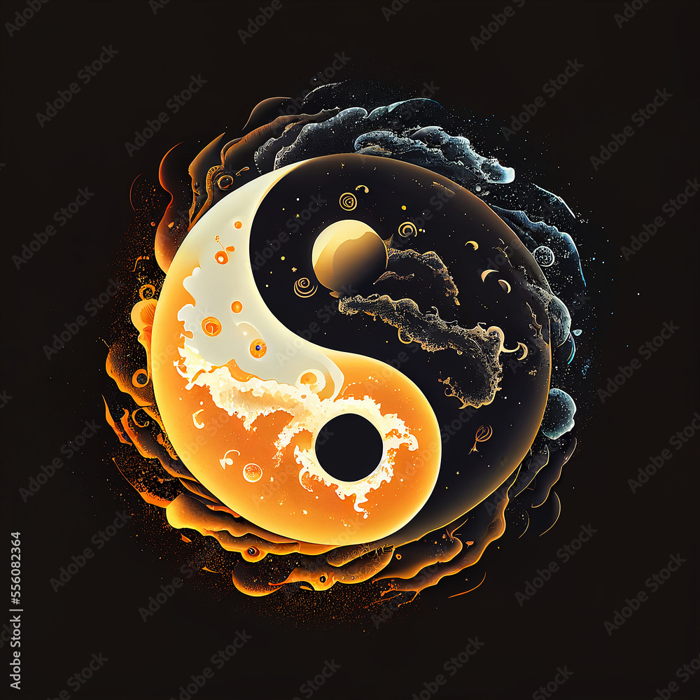 Yin Yang Symbol des Thaoismus mit Sonne und Mond Illusration für T ...
