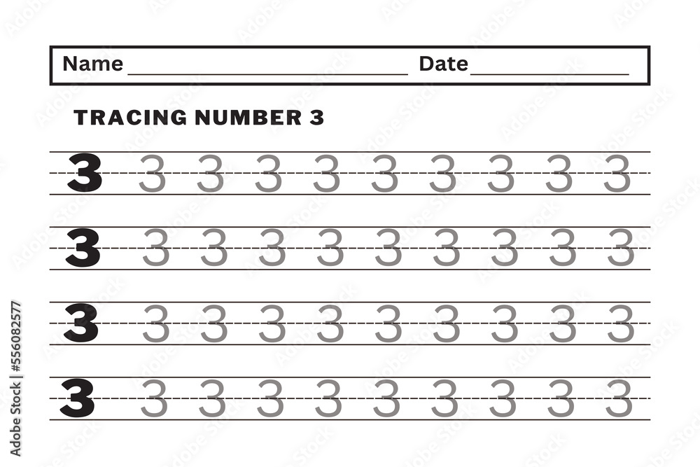 Writing practice number Three printable worksheet for preschool ...