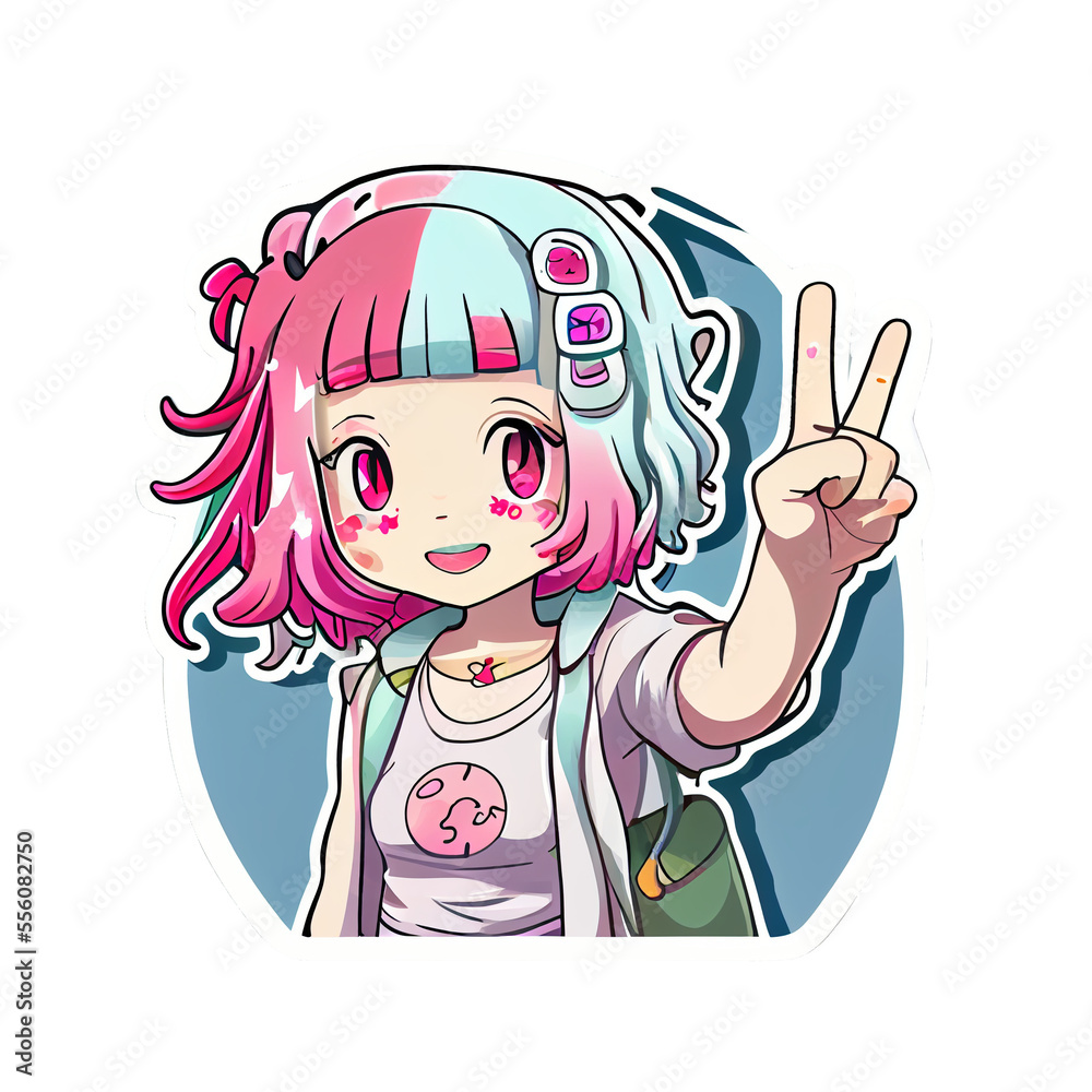 Anime girl saying hi and waving hand to greet person with smile face ...
