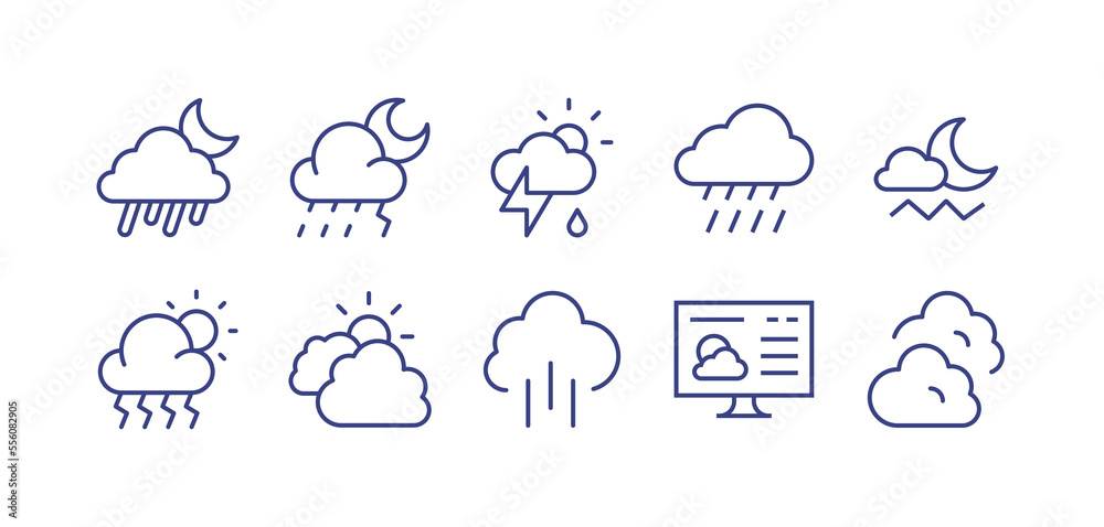 Weather line icon set. Editable stroke. Vector illustration. Containing ...