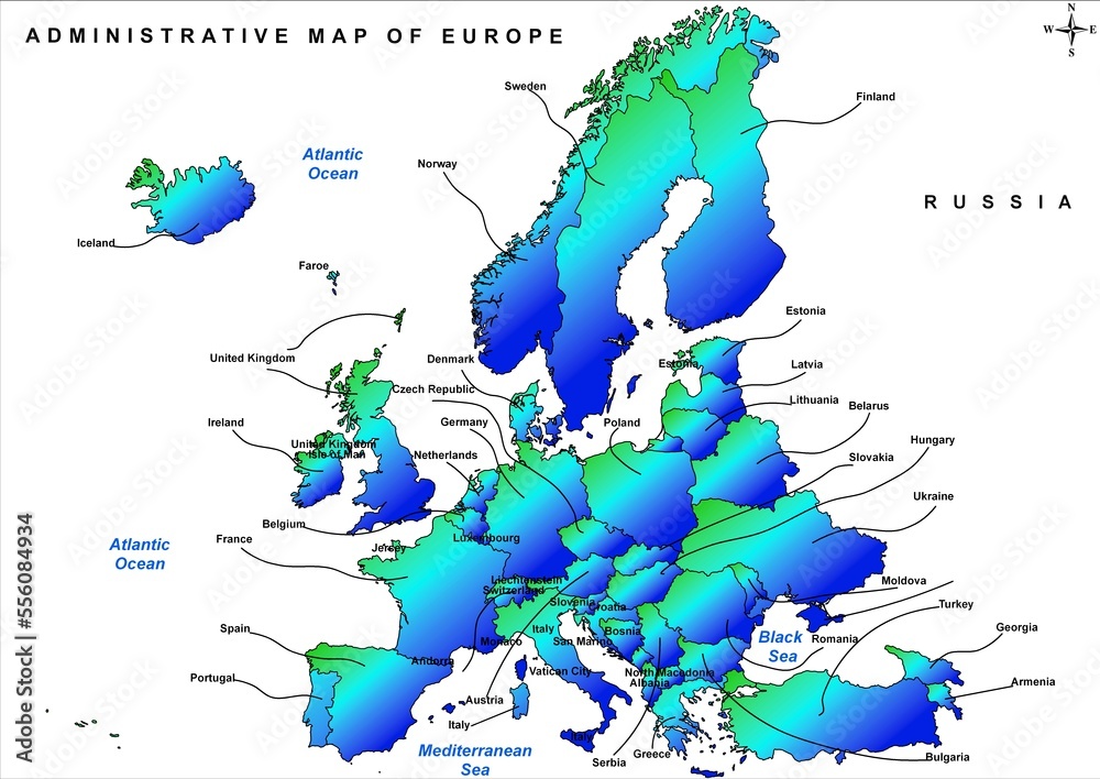 Administrative Map of Europe Stock Illustration | Adobe Stock