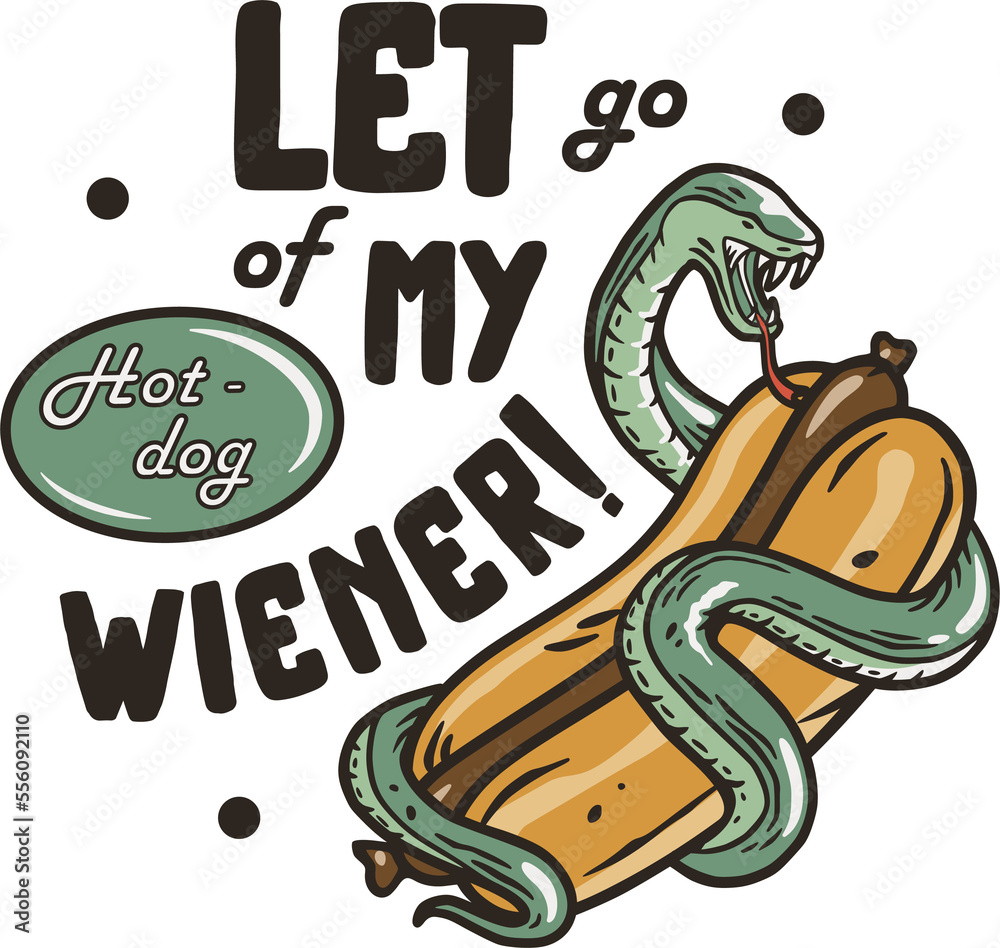 Hot dog with snake and sausage for print. Original food design with ...
