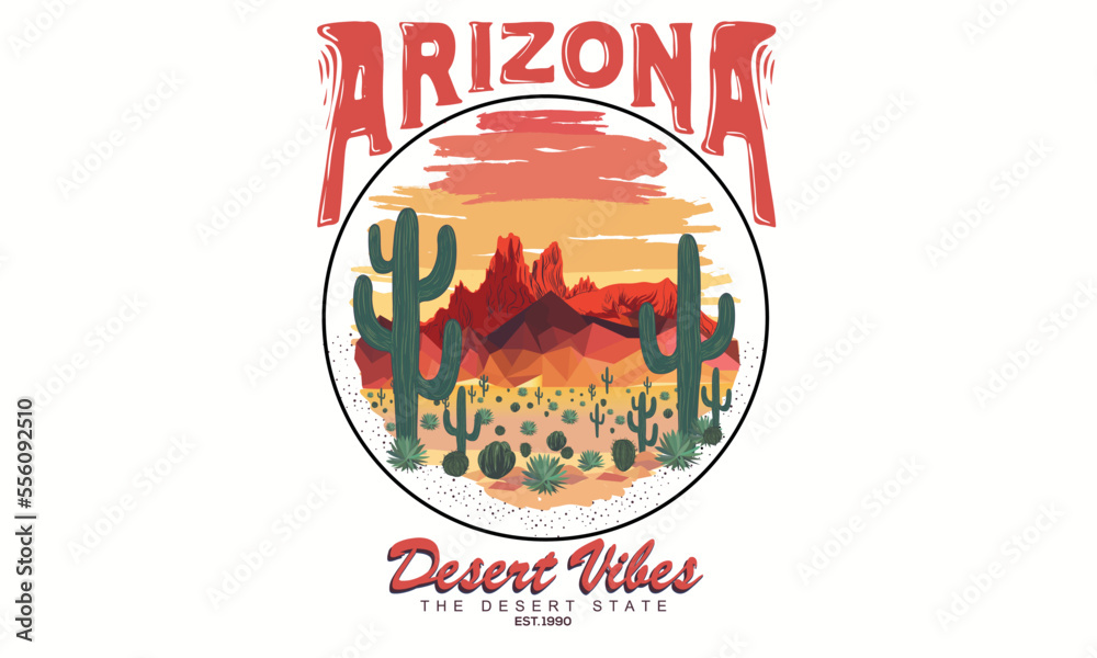 Arizona desert retro print design for t-shirt. Arizona desert vibes ...