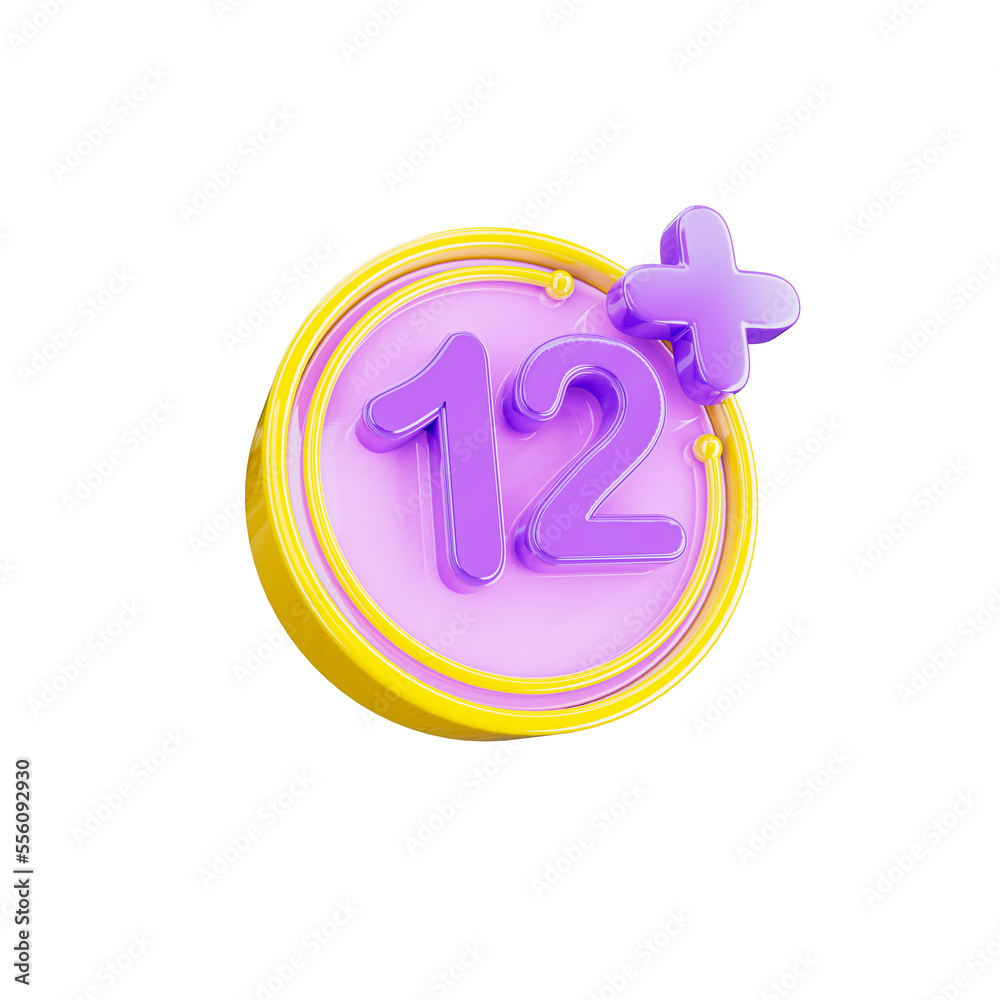 Age restriction 12+ in 3d icon in transparent background. 3d symbol and ...