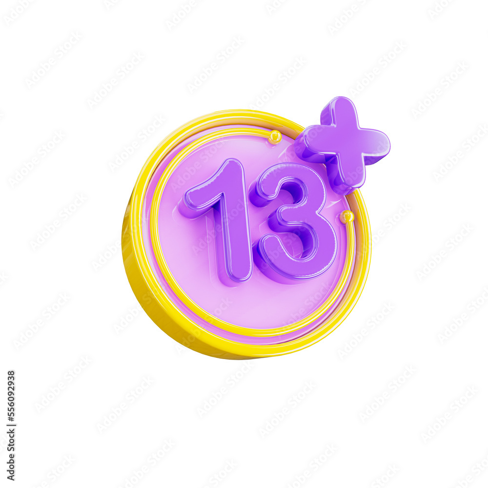Age restriction 13+ 3d icon in transparent background. 3d symbol and ...
