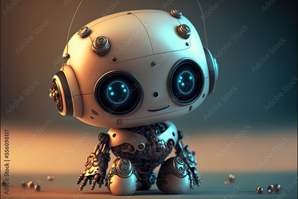 Cute little robot with big eyes. Generative ai. Stock Illustration ...