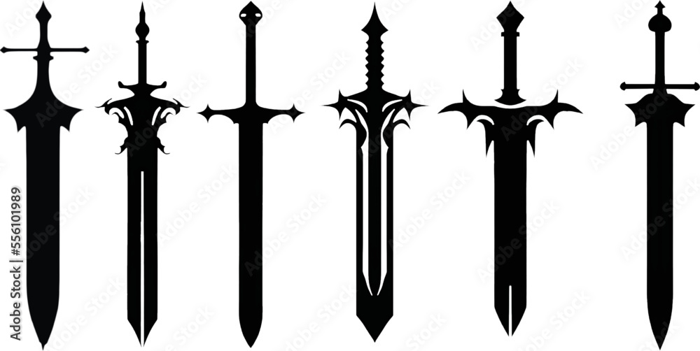 Sword icons set. Vector swords designs and transparent background ...
