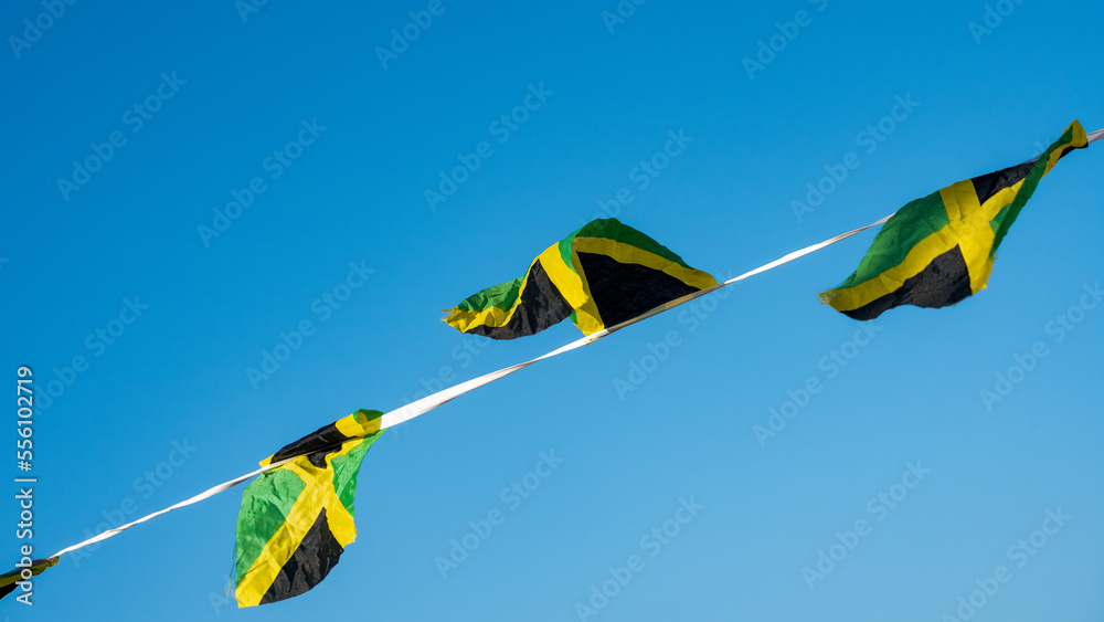 Jamaican Flag On A Rope In A Tropical Setting Photos Adobe Stock