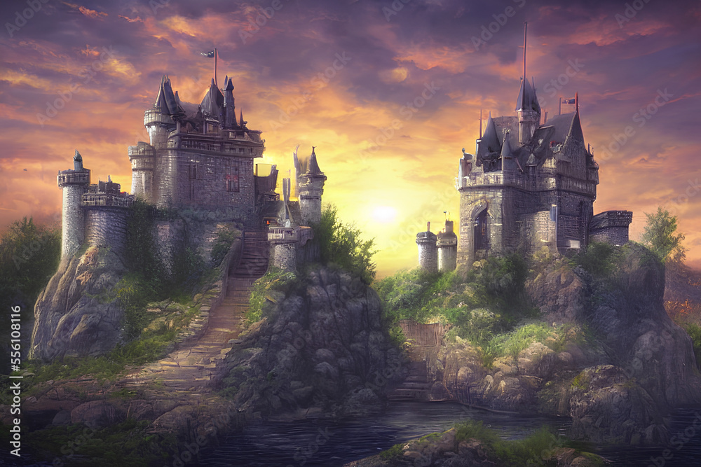 Castle cartoon fantasy image made with AI technology Stock Illustration ...