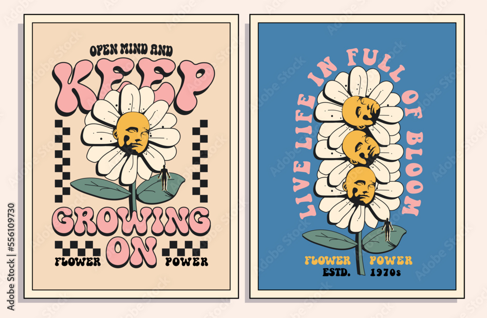 Vintage styled groove hippie poster or card or t-shirt graphic print ...