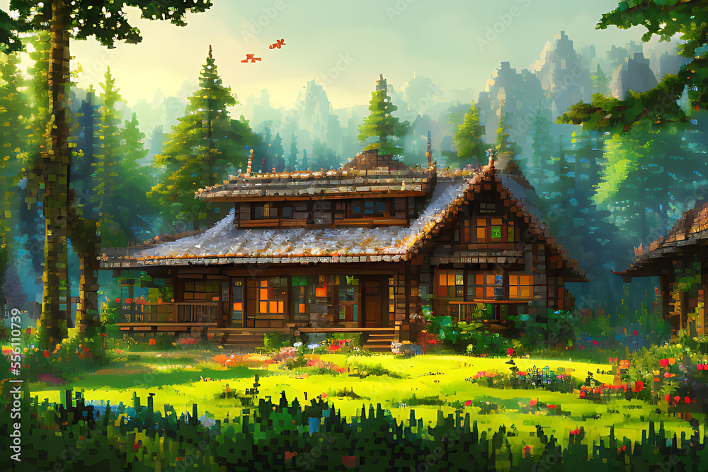 Paisaje rústico en el bosque, pixel art y anime - AI Generated Art ...