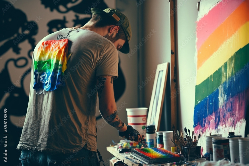 The Rainbow Flag, graphic artist drawing a rainbow LGBTQ symbol on a ...