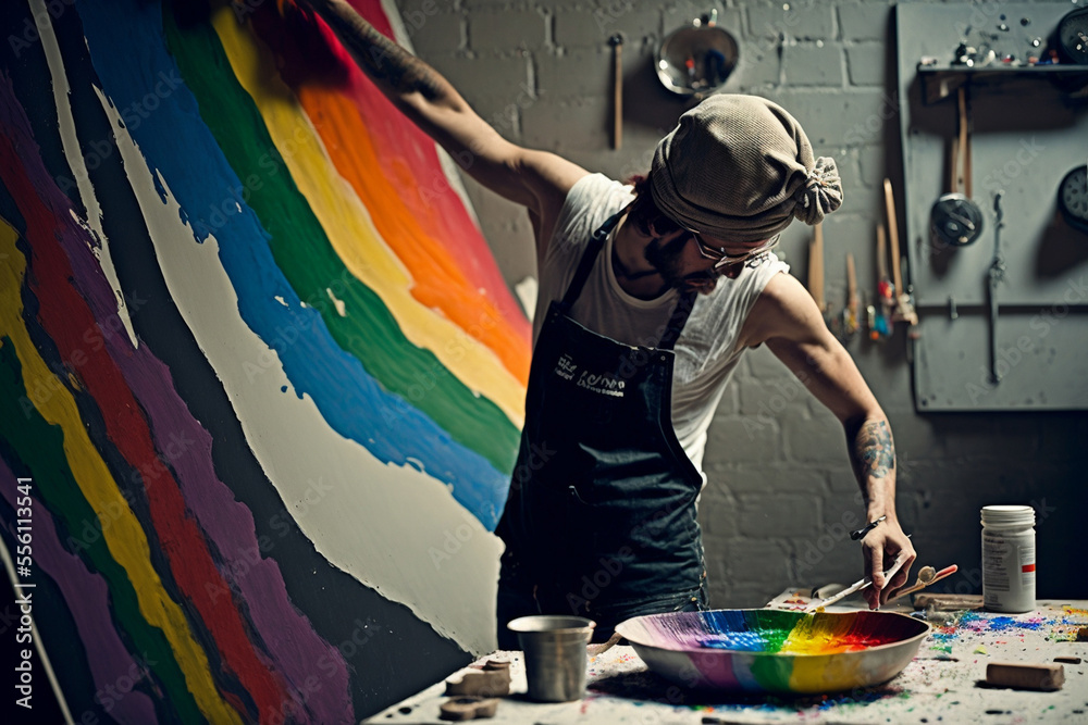 The Rainbow Flag, graphic artist drawing a rainbow LGBTQ symbol on a ...