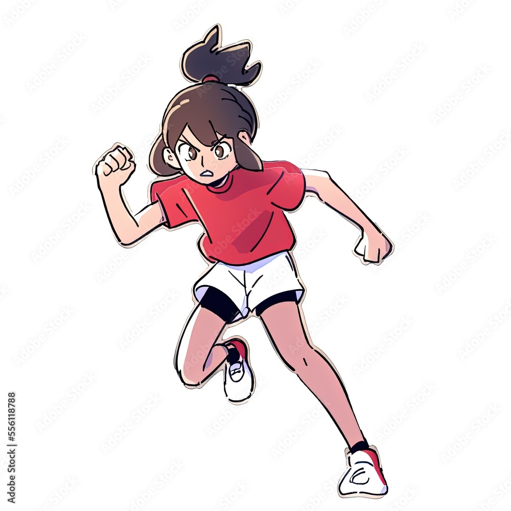 cartoon girl running - AI Generative Art Stock Illustration | Adobe Stock