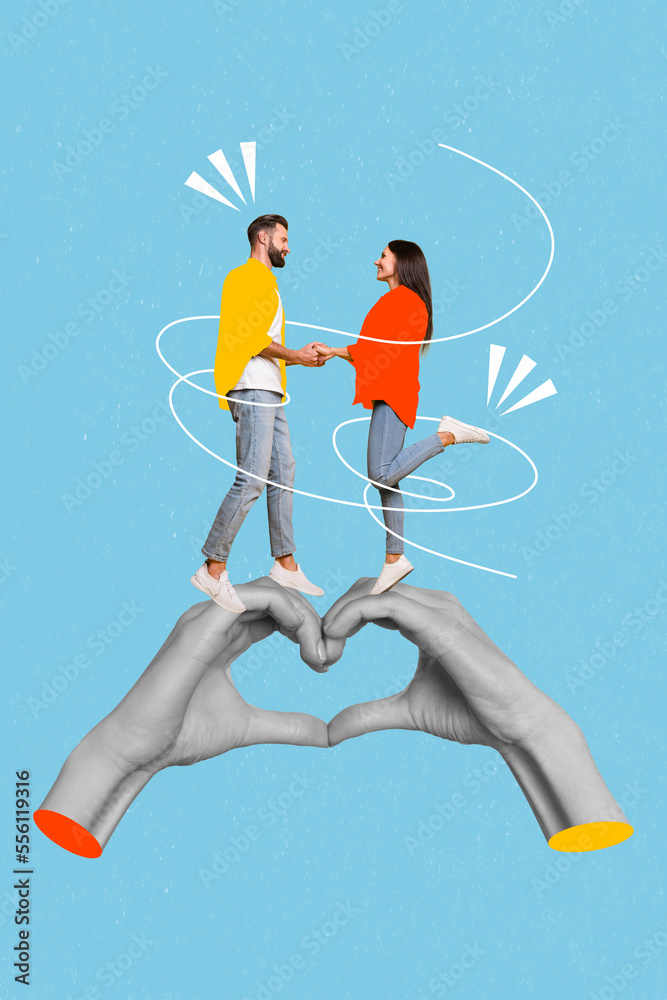 Creative photo 3d collage artwork poster postcard of cute couple ...