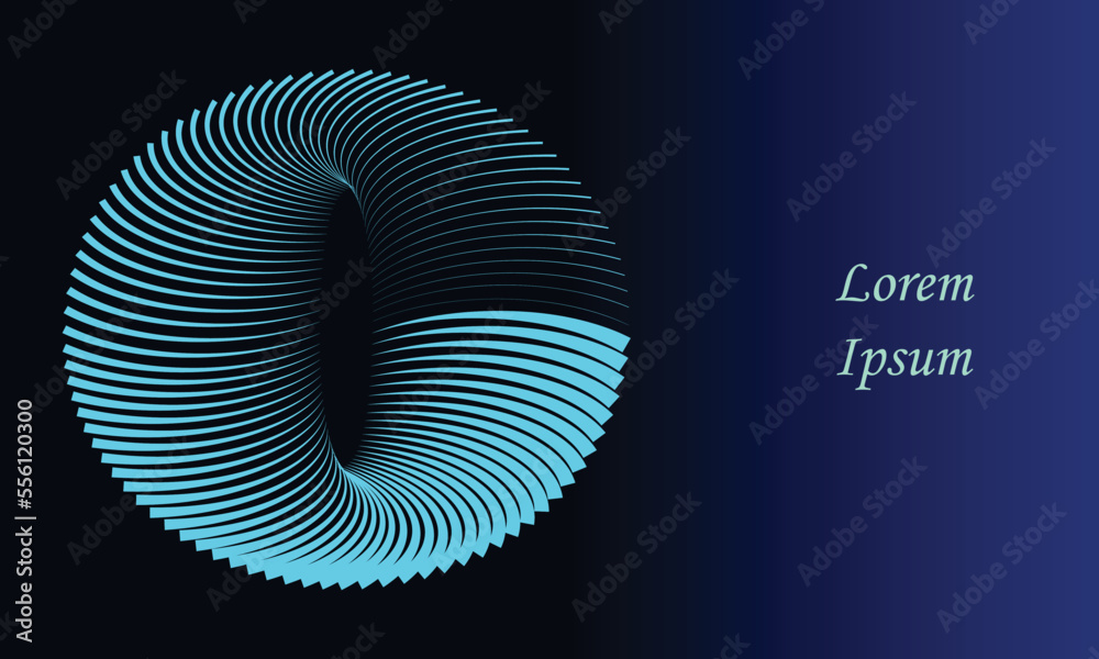 Blue curved radial lines with different thickness, as a logo or ...