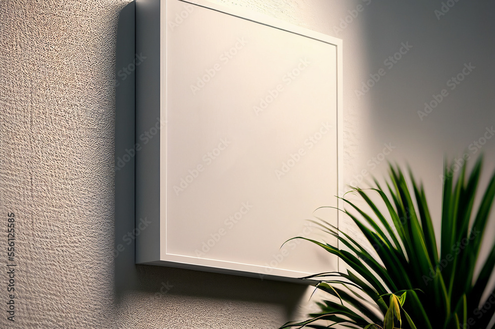 Blank square white signboard on the wall outdoor, mock up for logo ...